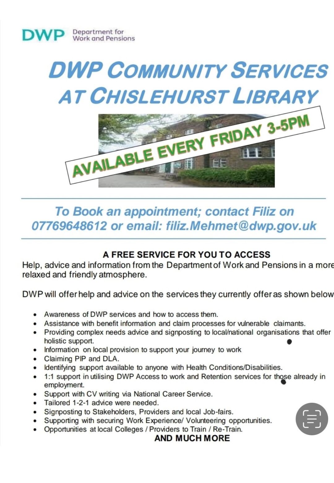 DWP Community Services - Chislehurst Library. - Chislehurst Matters